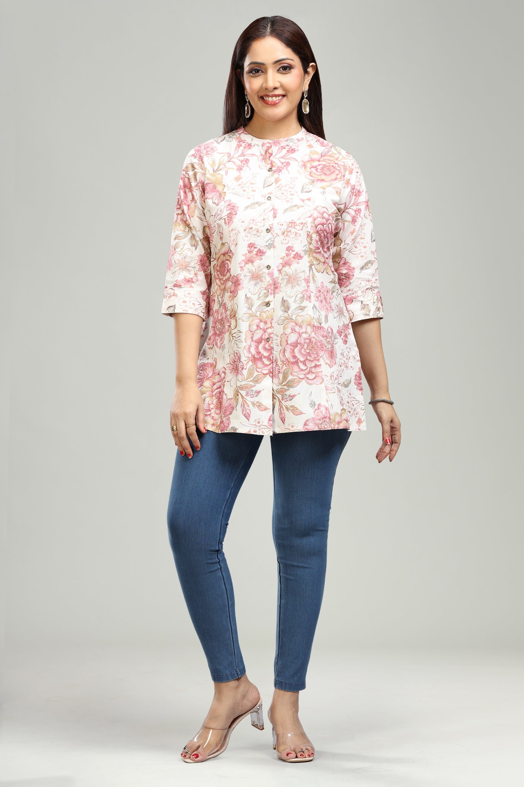 Off White & Peach Flax Cotton Straight Printed Short Kurta – Cotton Culture