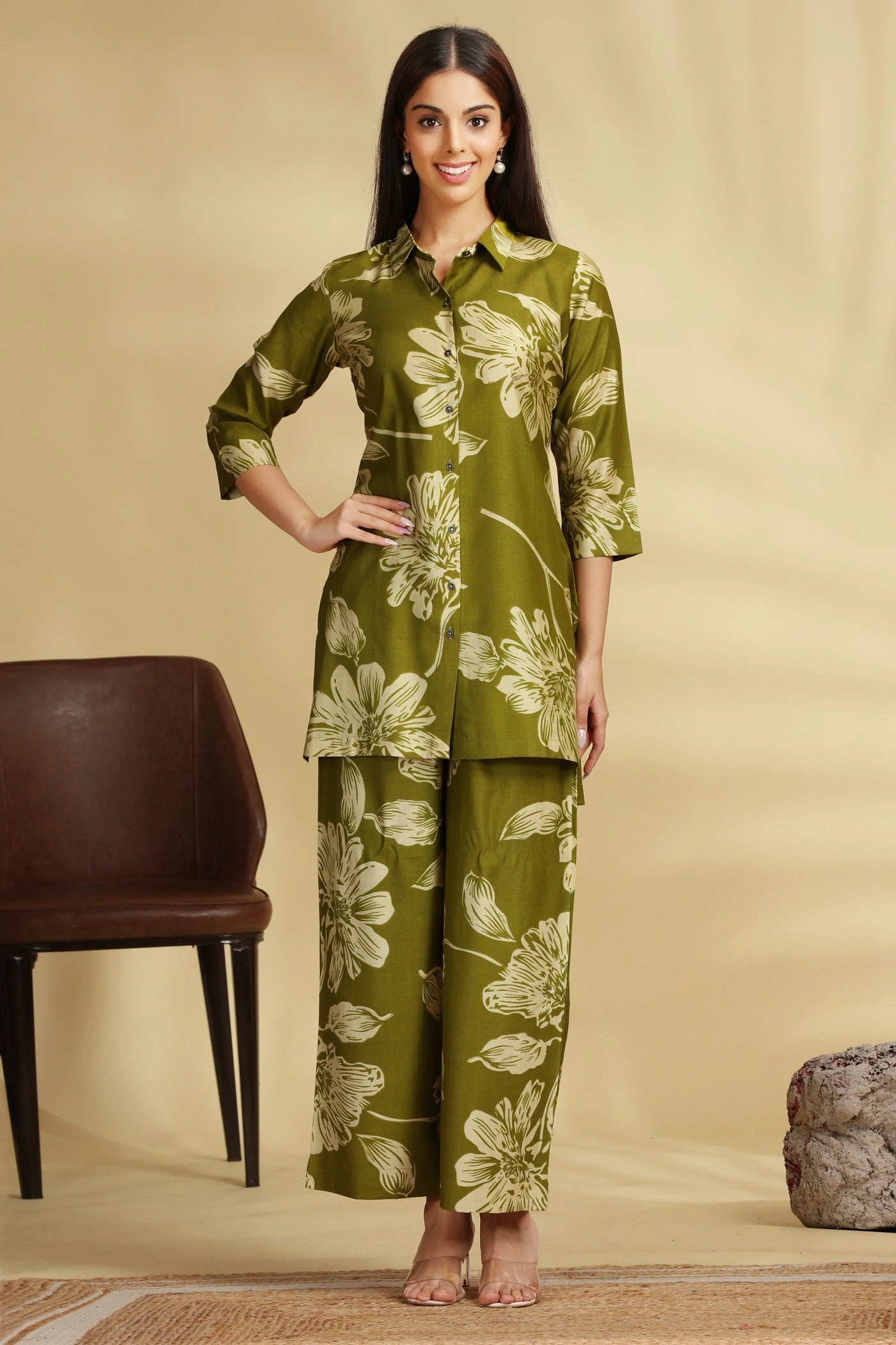 Mehandi Green Soft Silk Printed Straight Kurta Pant Co ord Set – Cotton ...