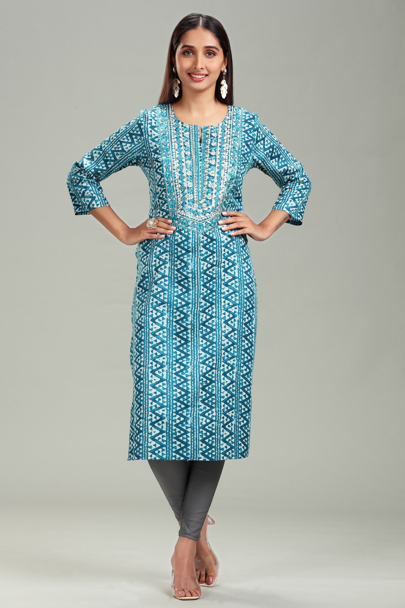 Sea Blue Cotton Straight Embroidered Kurta – Cotton Culture