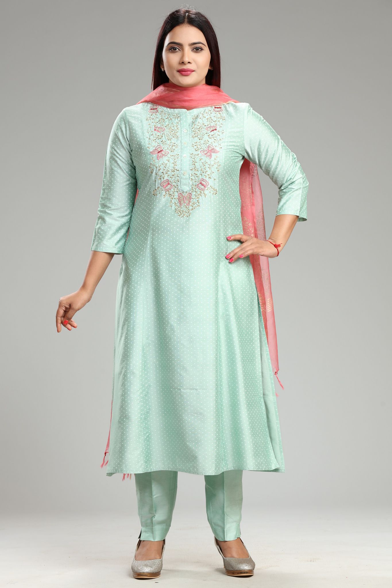 Hasika Pista Green Cotton Silk Embroidered Suit Set – Cotton Culture